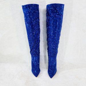 Mata Shoes | Shoes | Vegas Blue Rhinestone Over The Knee Thigh Boots ...
